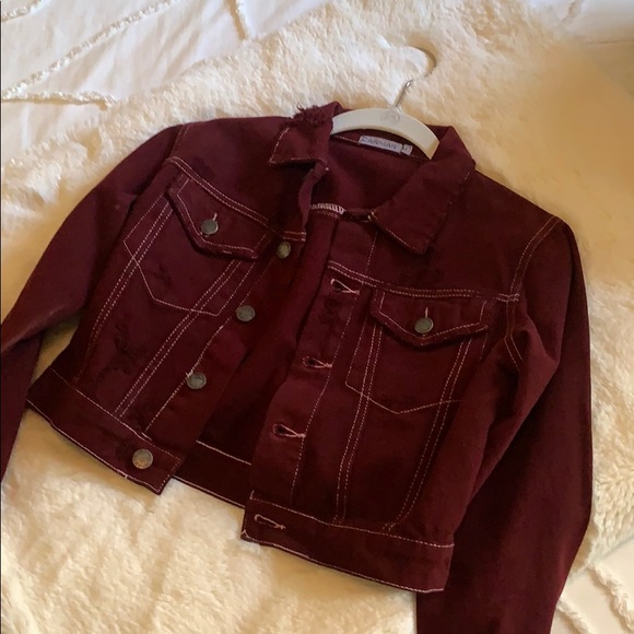 LF | Jackets & Coats | Lf Crop Dark Maroon Denim Jacket | Poshmark